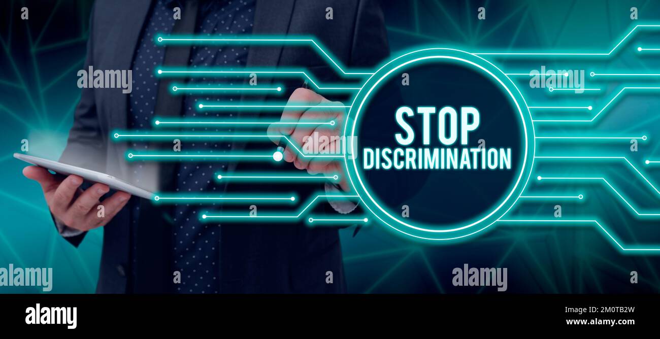 Text showing inspiration Stop Discrimination. Word Written on Prevent ...