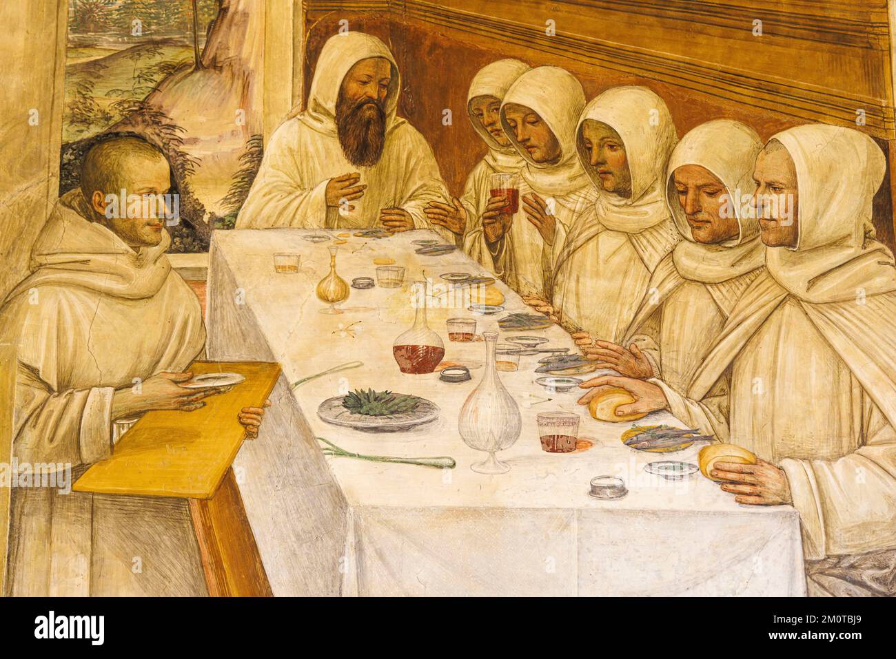 Italy, Tuscany, Asciano, Monte Oliveto Maggiore abbey, San Benedetto ...