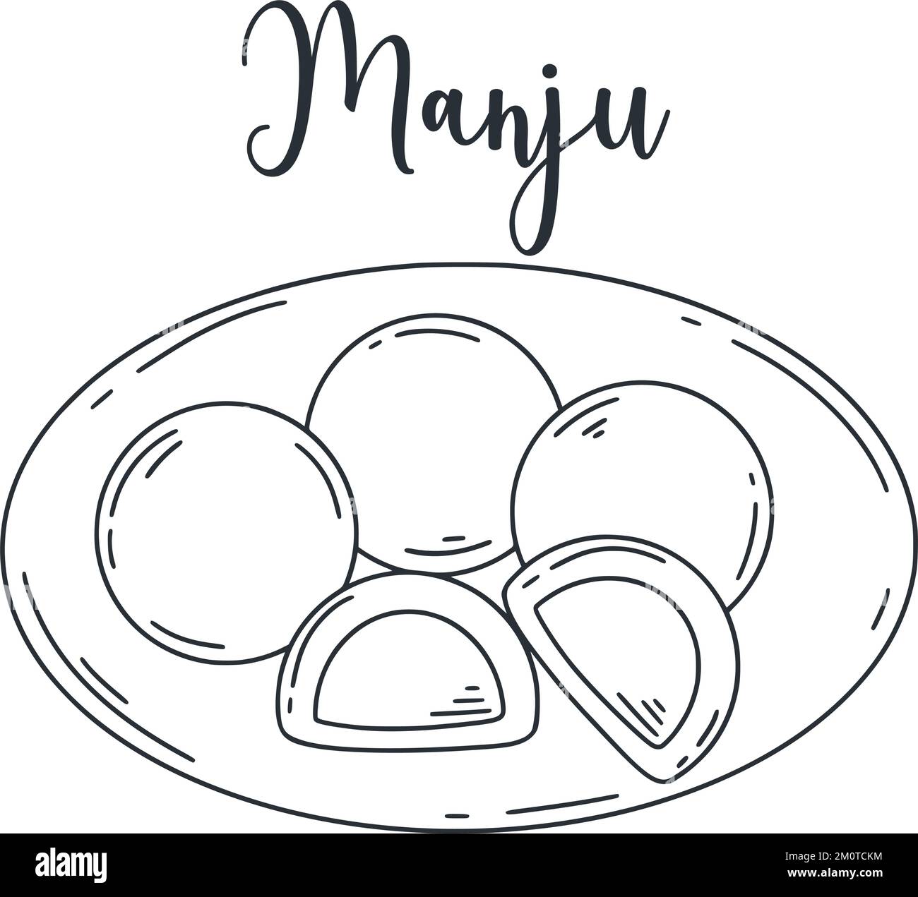 Flour pie stuffed with anko doodle illustration. Manju with chocolate ...