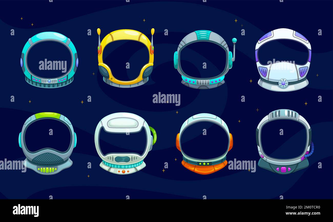 Kids space astronaut space helmets, photo booth. Cartoon vector ...