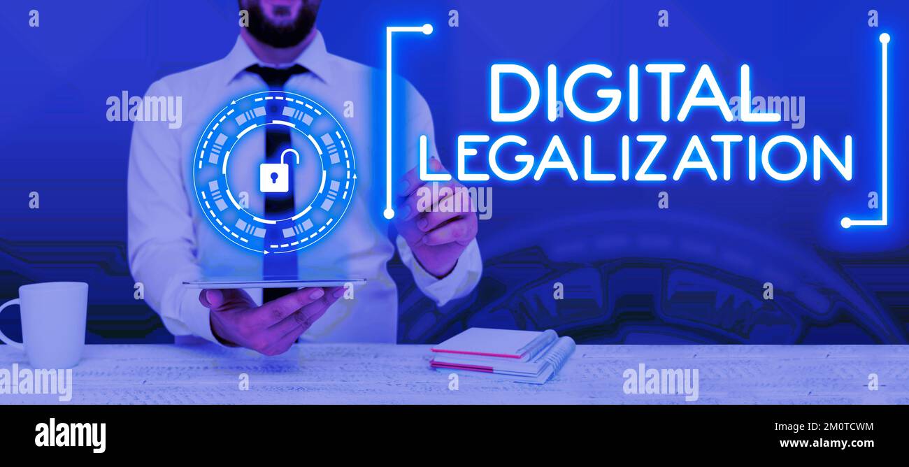 Conceptual display Digital Legalization. Concept meaning accompanied by ...