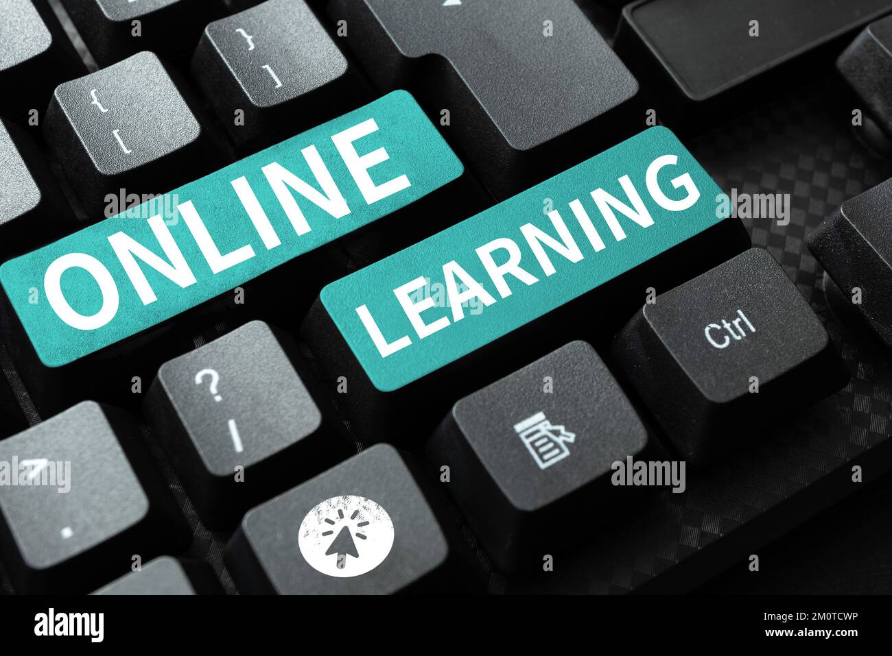Text caption presenting Online Learning. Business approach Larning with ...