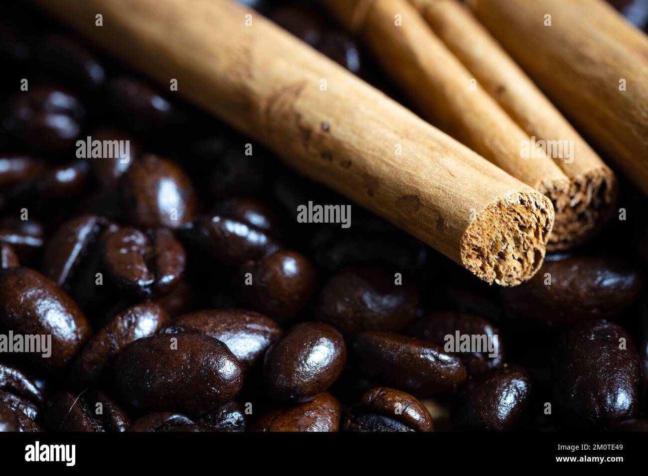 cinnamon sticks with coffee beans, photographed from the front Stock ...
