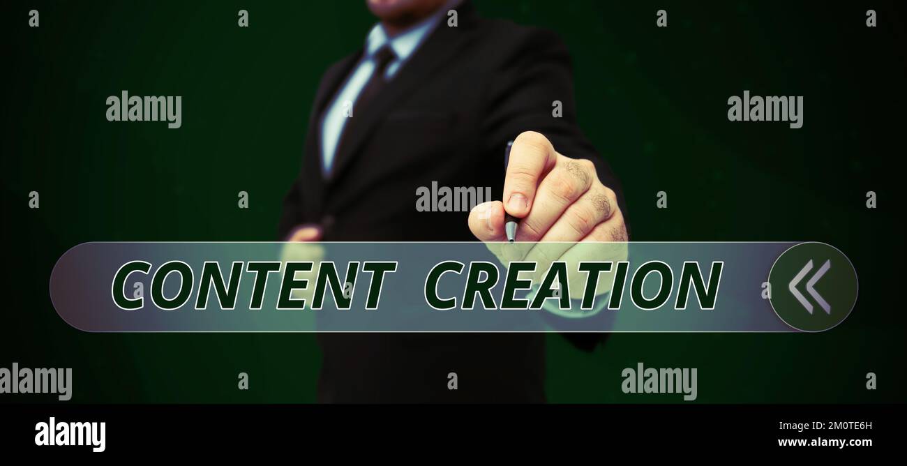 Conceptual caption Content Creation. Business showcase contribution of ...