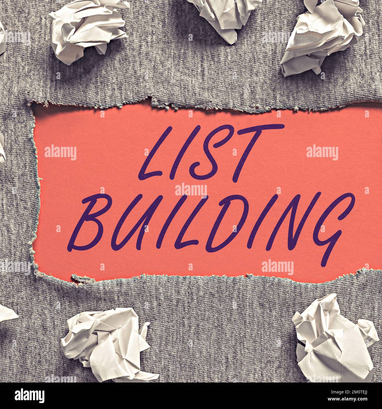 Text caption presenting List Building. Concept meaning database of ...