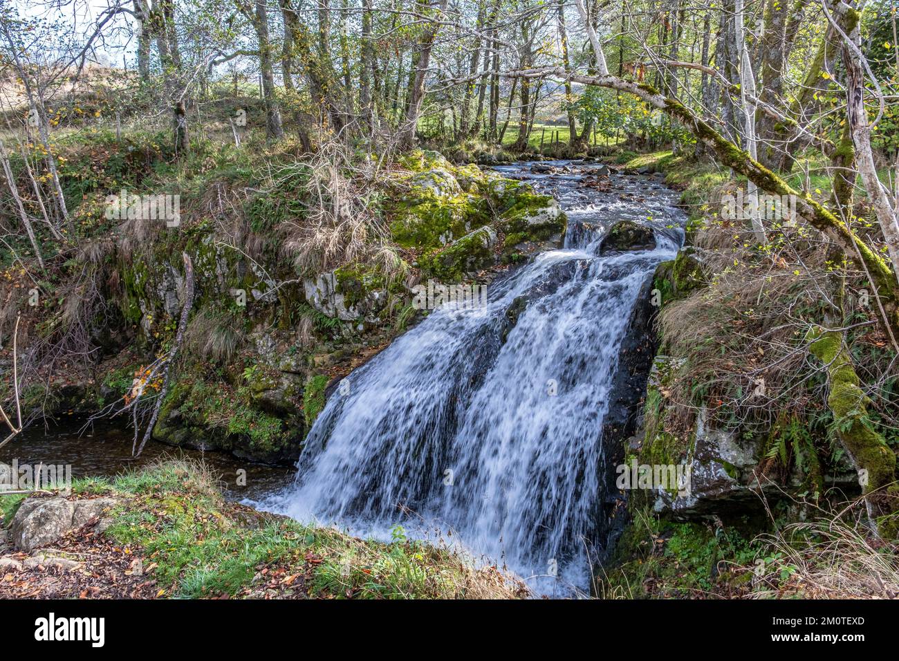 France, Puy de Dome, La Tour d'Auvergne, Gour des Chevaux waterfall ...