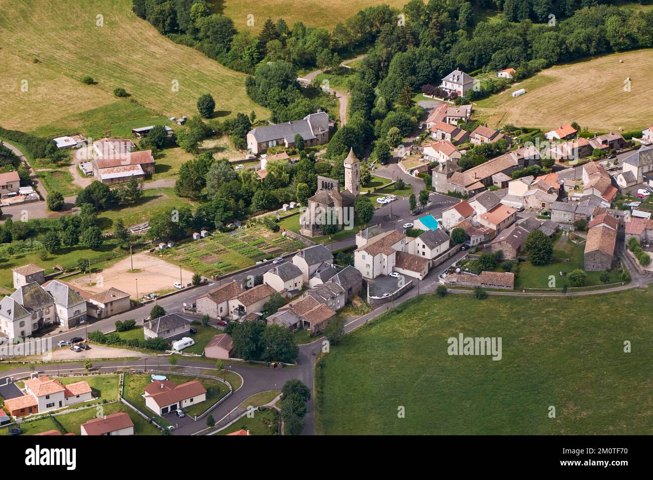 France, Cantal, Planeze of Saint Flour, Roffiac (aerial view Stock ...