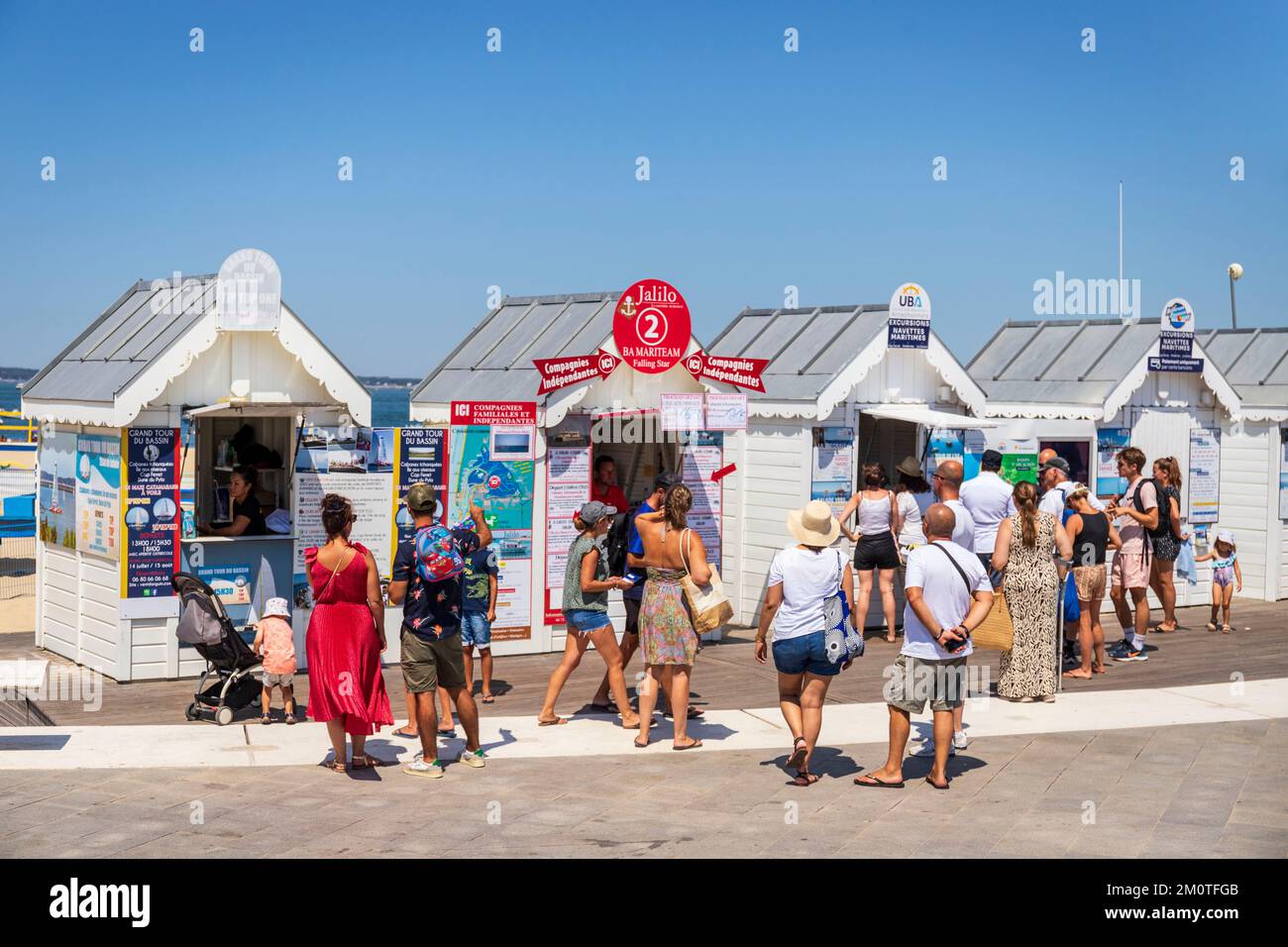 France, Gironde, Arcachon, huts for booking maritime shuttles and boat ...