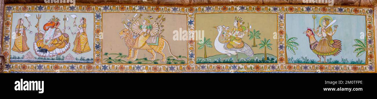 India, Rajasthan, Jodhpur, fresco painting in Fort Mehrangarh Stock ...