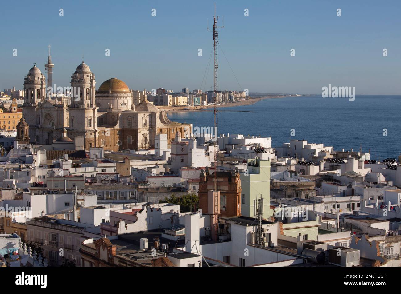 Spain, Andalusia, Cadiz, roofs of the old town from which emerges the ...