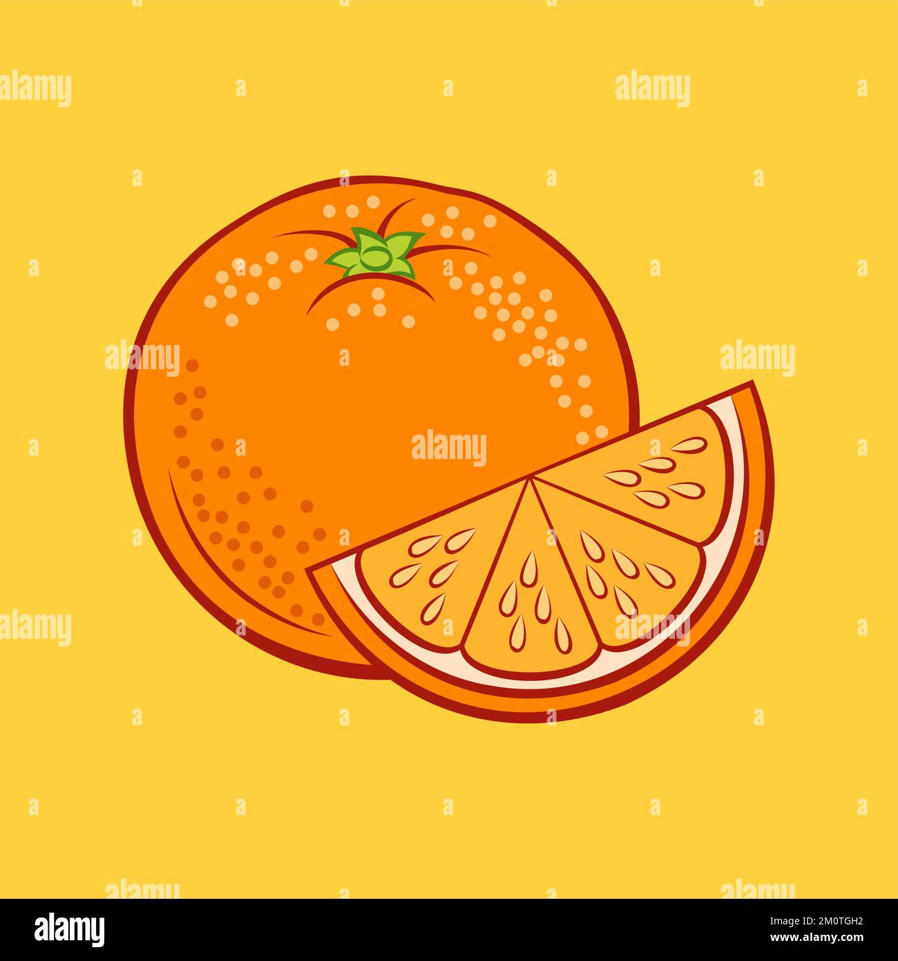 Illustration of Juicy Stylized Whole and Slice Orange. Icon for Food ...