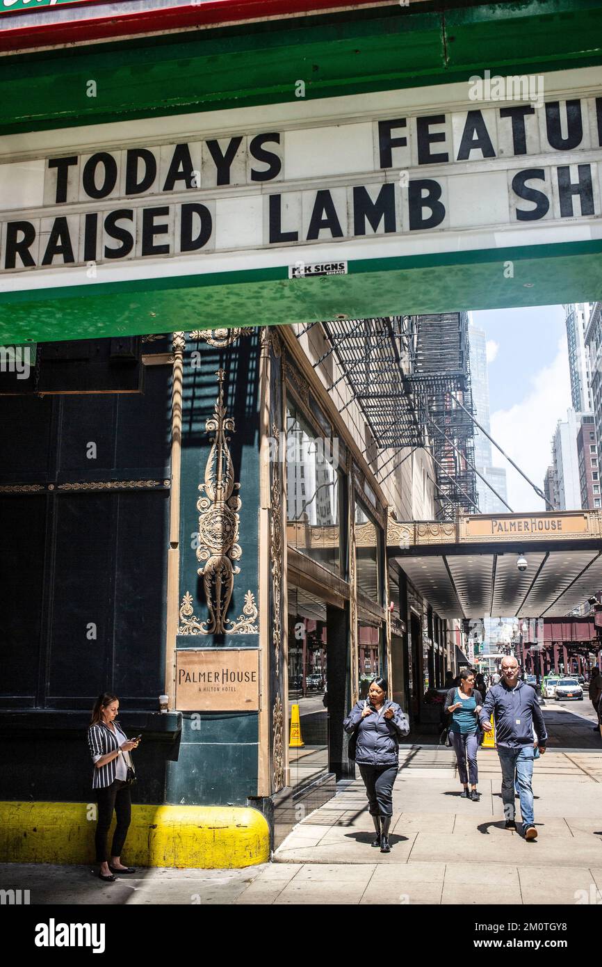 United States, Illinois, Chicago, The Loop, street scene at the foot of ...