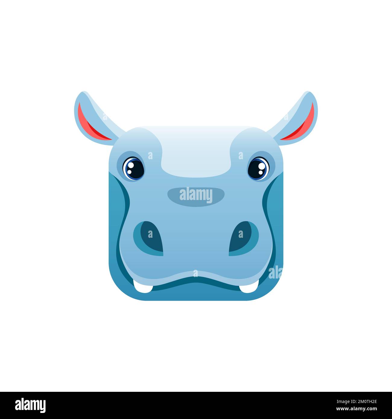 Cartoon hippo kawaii square animal face, isolated vector hippopotamus ...