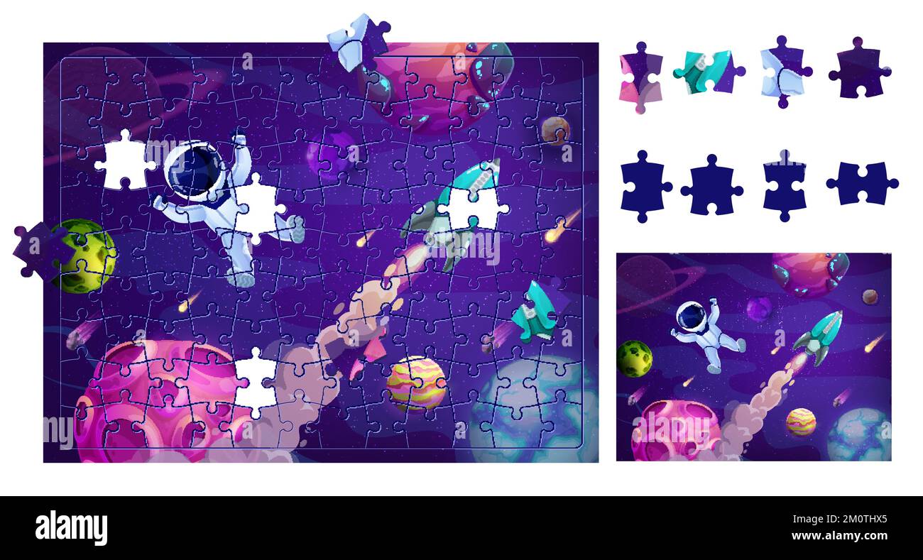 Cartoon galaxy landscape and astronaut in outer space jigsaw puzzle ...