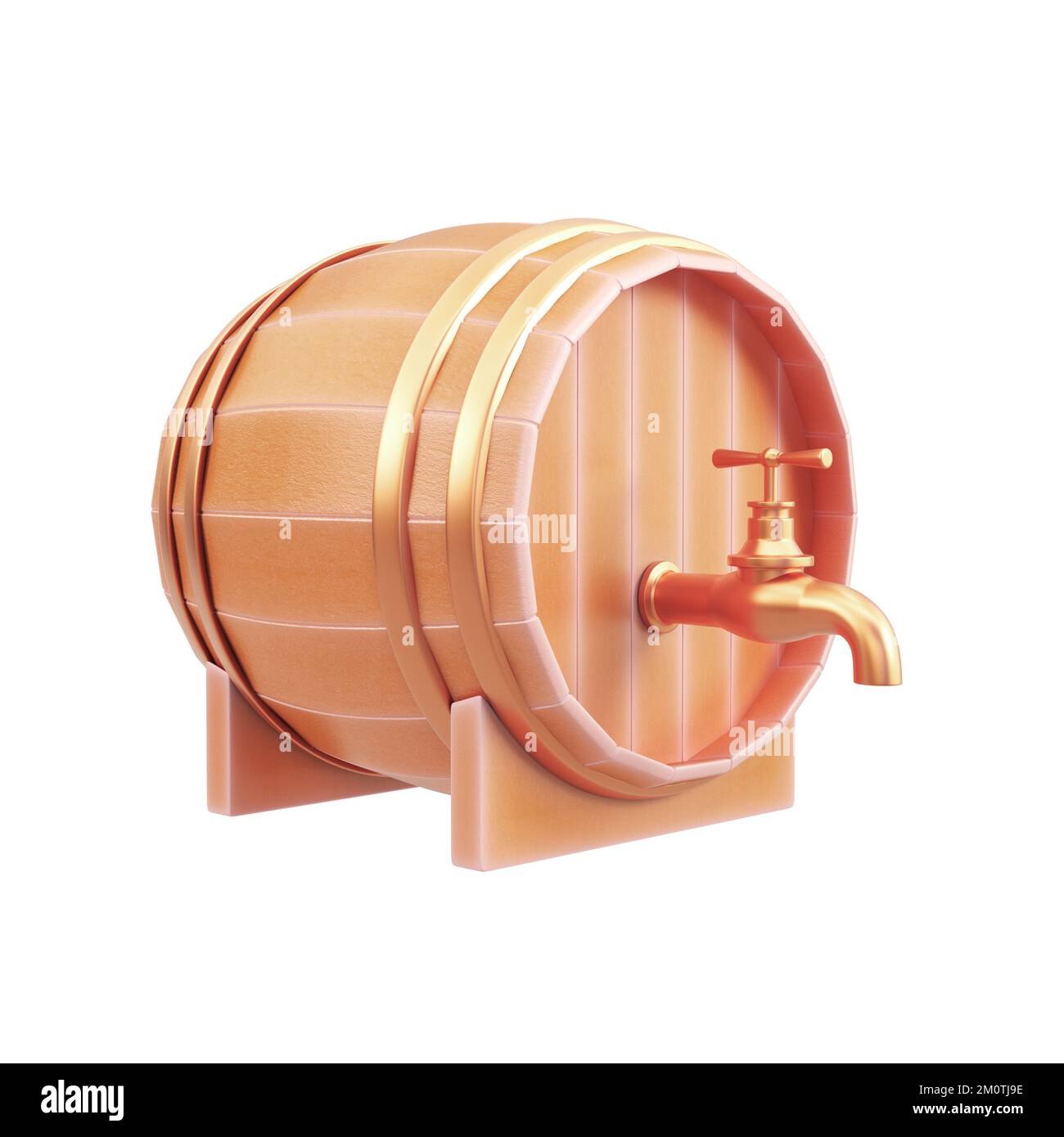 Wooden barrel with tap isolated on white background. 3d rendering Stock ...