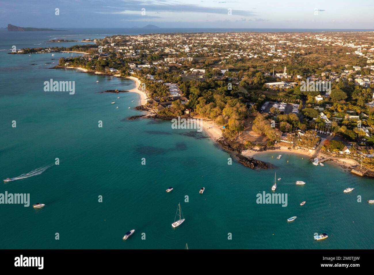 Mauritius, Riviere du Rempart District, Grand Bay, boats at anchor ...