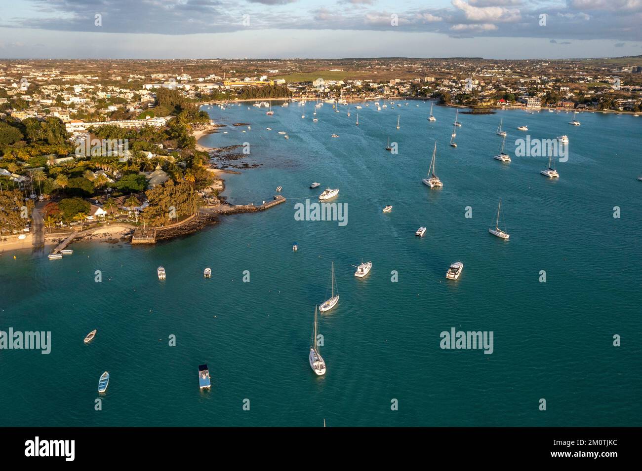 Mauritius, Riviere du Rempart District, Grand Bay, boats at anchor ...