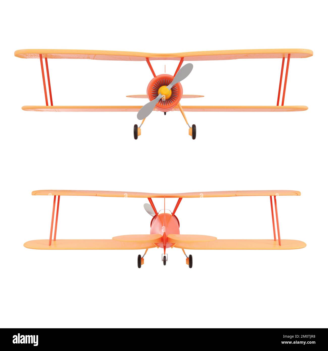 Cartoon styled biplane isolated on white background. 3d rendering Stock ...