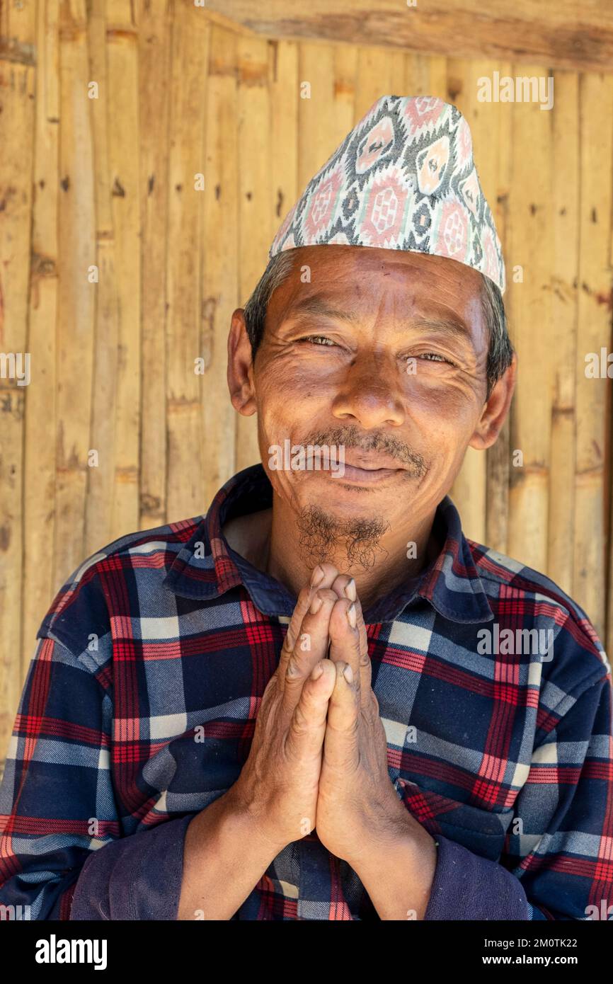 Nepal, Bagmati zone, Nagarkot, Nepalese making the hello sign by ...