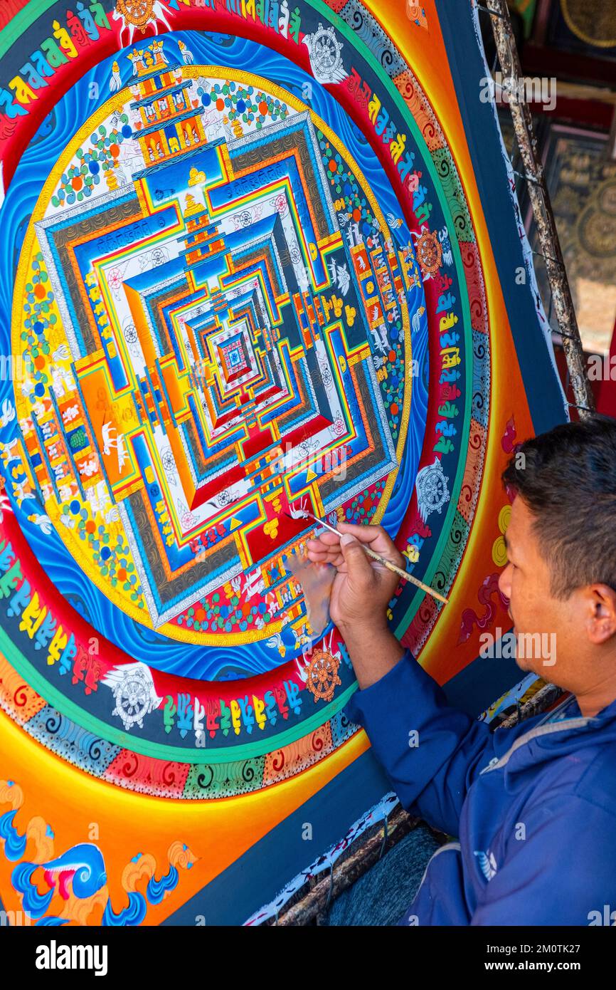 Nepal, Kathmandu valley, Changu Narayan Monastery, painter, crafts ...