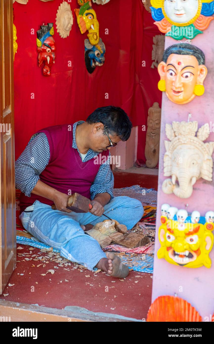 Nepal, Kathmandu valley, Changu Narayan Monastery, woodcarver Stock ...