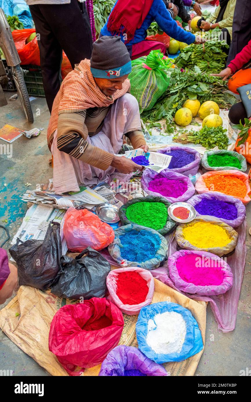 Nepal, Kathmandu, colored powder for festivals Stock Photo - Alamy