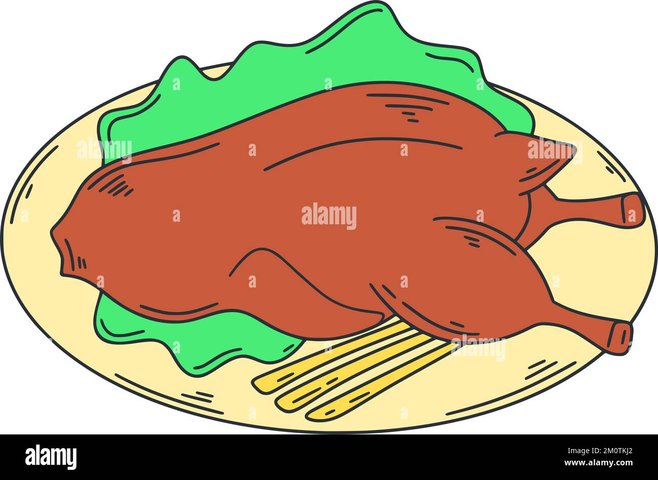 Peking duck isolated vector illustration. Fried bird on plate with ...