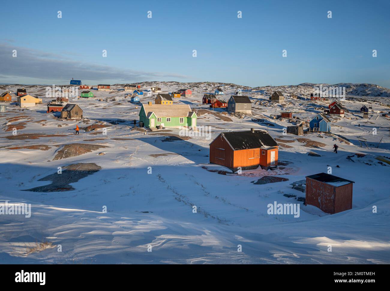 Colourful wooden houses in the tiny inuit settlement of Oqaatsut Stock ...