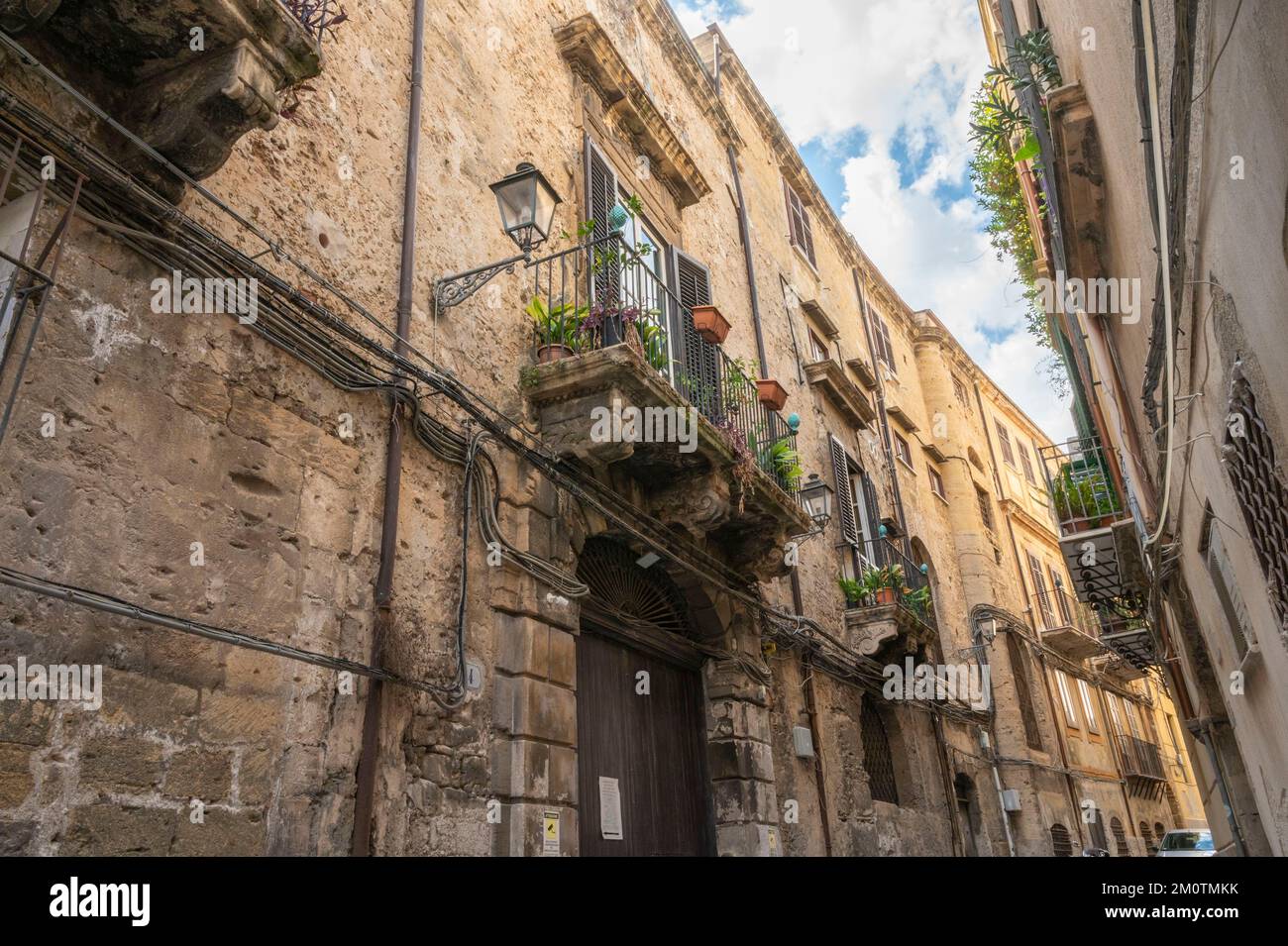 Italy, Sicily, Palermo, downtown, traditional houses with flowered ...