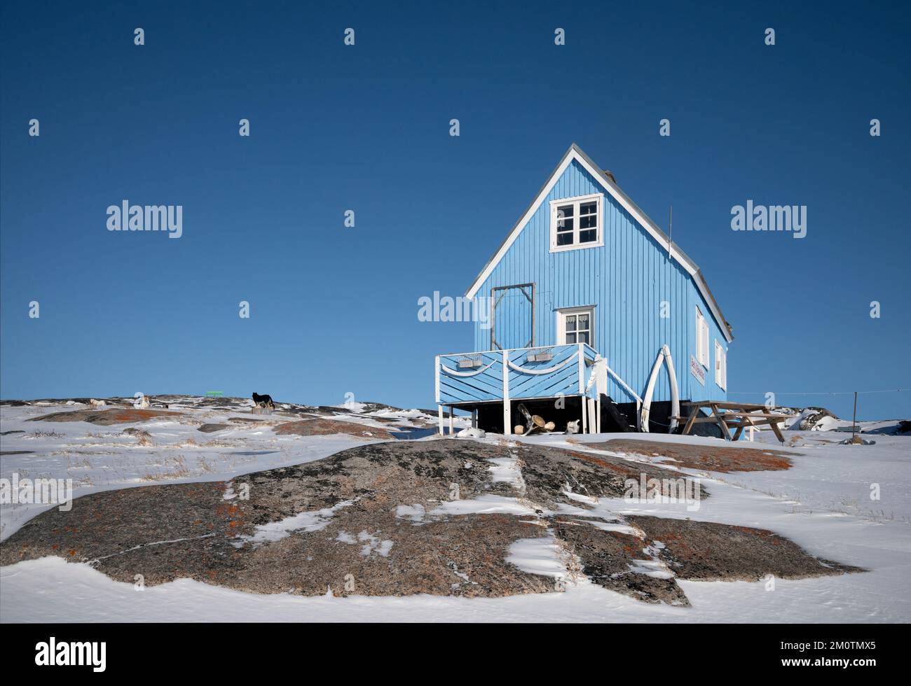 Colourful wooden houses in the tiny inuit settlement of Oqaatsut Stock ...