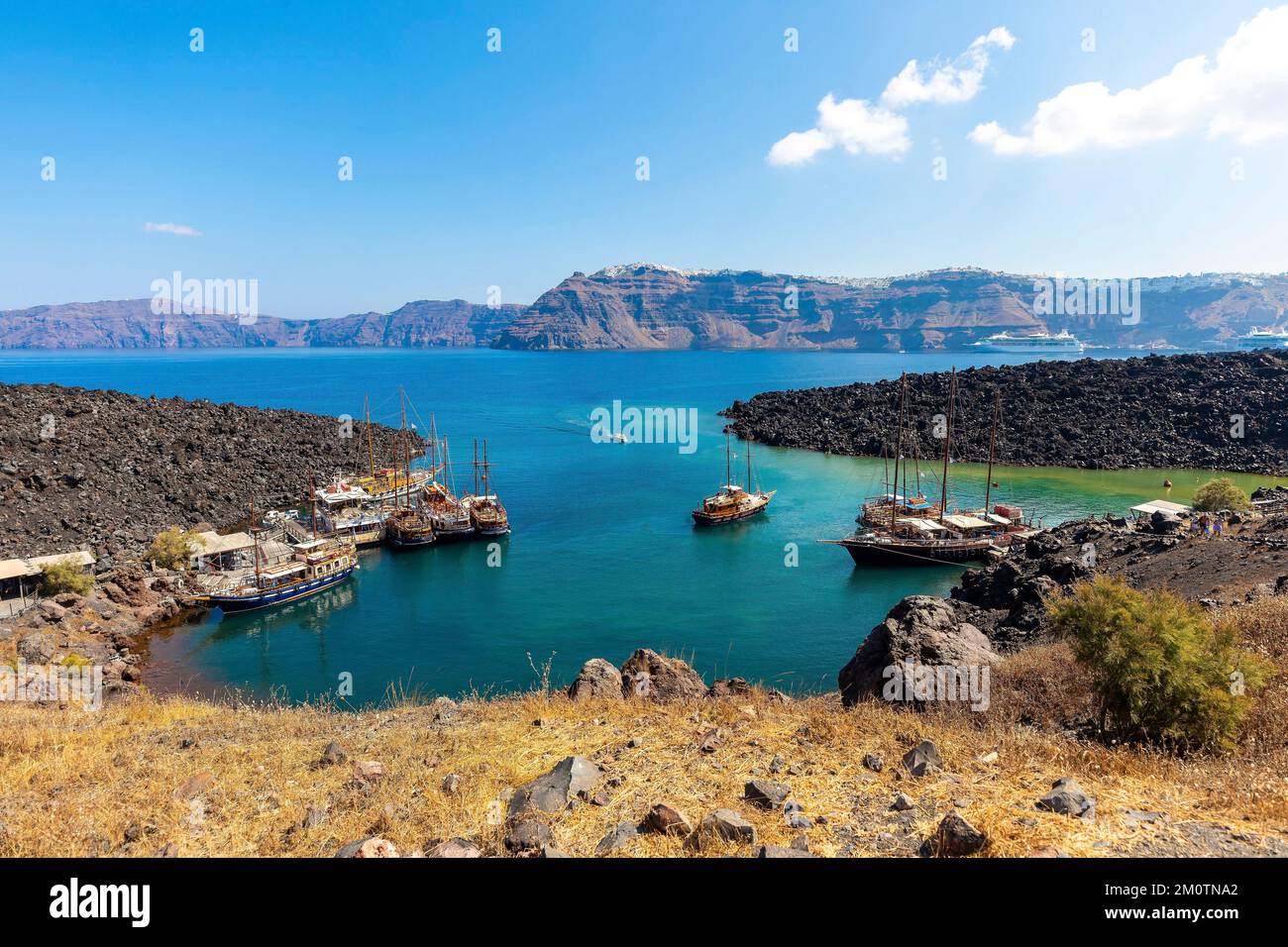 Greece, The Cyclades, Santorini Island (Thera or Thira), pier on the ...