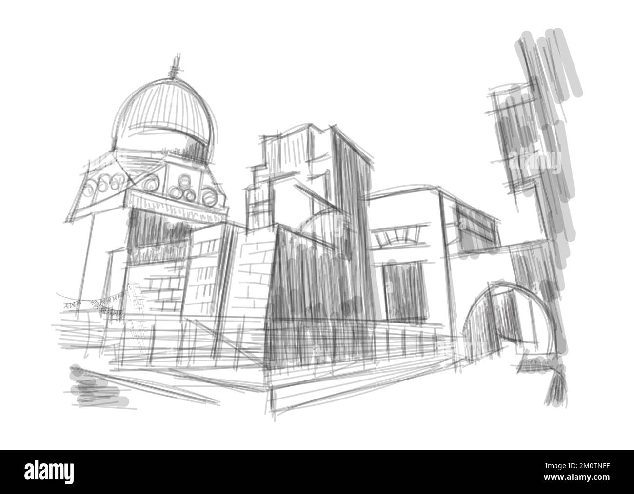 Pencil drawing landscape Cut Out Stock Images & Pictures - Alamy