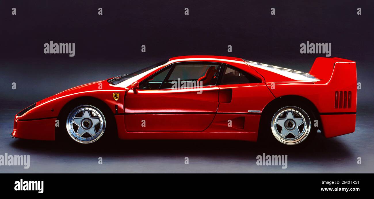 Scanned image of a Ferrari F40 supercar, profile, London, UK shot on ...