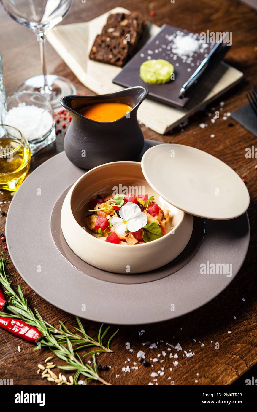 Bouillabaisse, Octopus, blue mussels, tuna, king prawns, Scottish ...