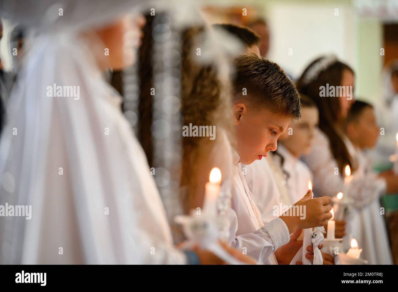 Ivano-Frankivsk, Ukraine May 21, 2022: children's first communion ...