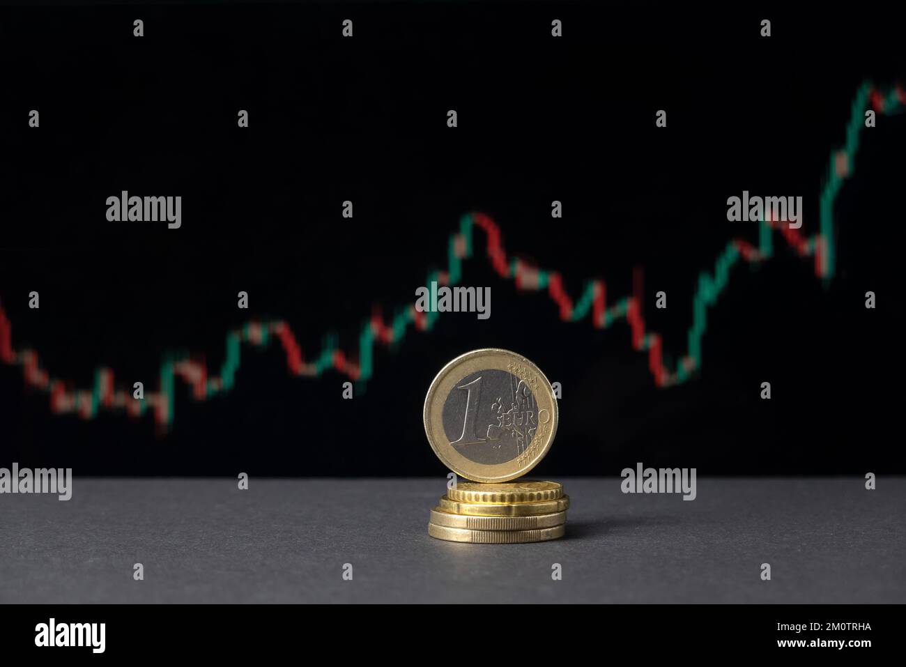 Euro stock market chart on black background. Growth of global currency ...