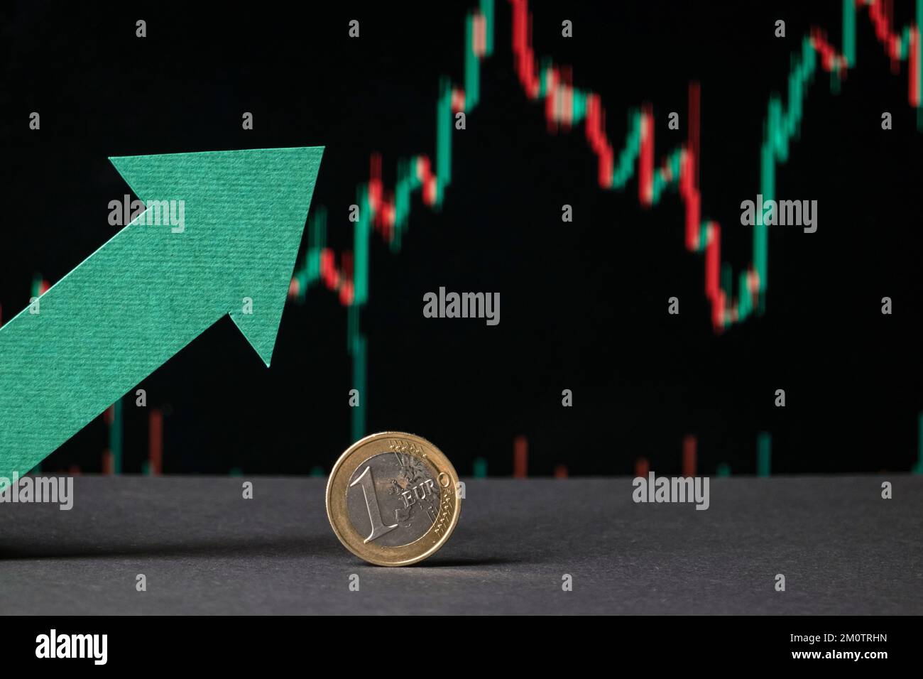 Euro stock market chart on black background. Growth of global currency ...
