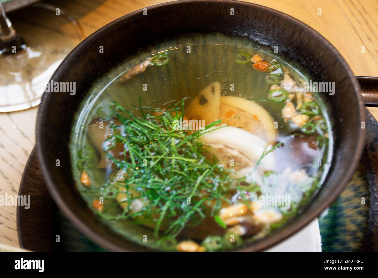 Traditional local cuisine thai fusion food clear soup with squid ...