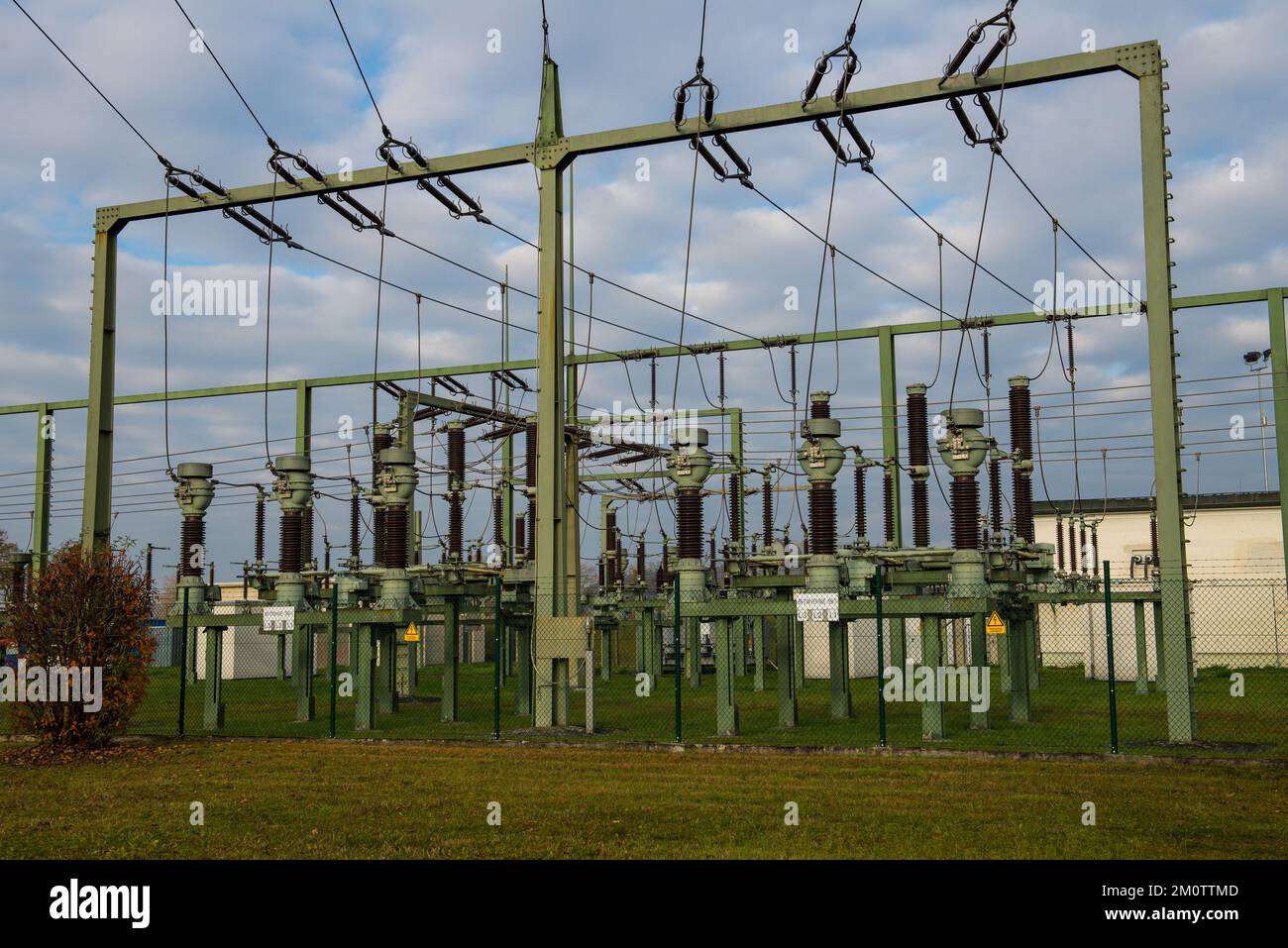 View of electrical substation by a power plant Stock Photo - Alamy