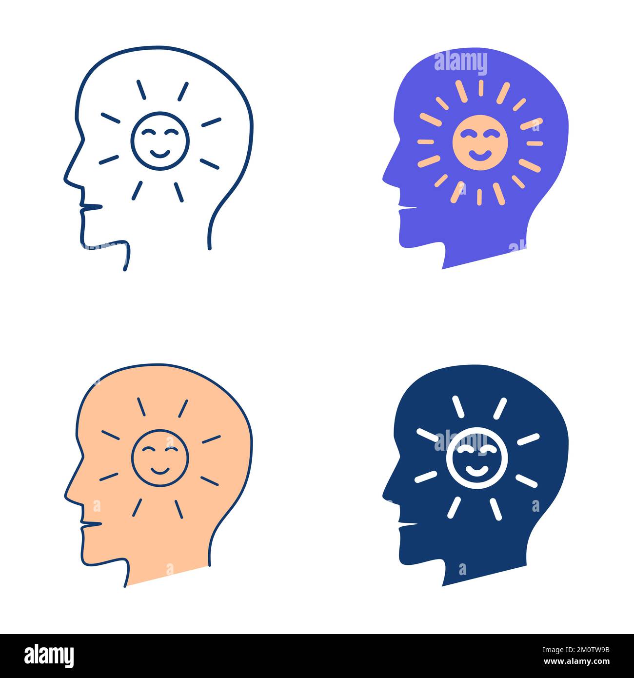 Optimism icon set in flat and line style. Happiness, positivity, mental ...