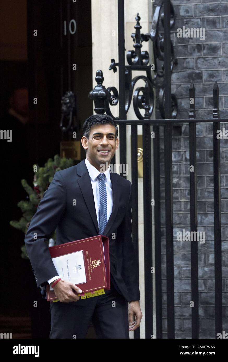 Rishi Sunak MP - British Prime Minister - leaving 10 Downing Street with a prepared file for ...