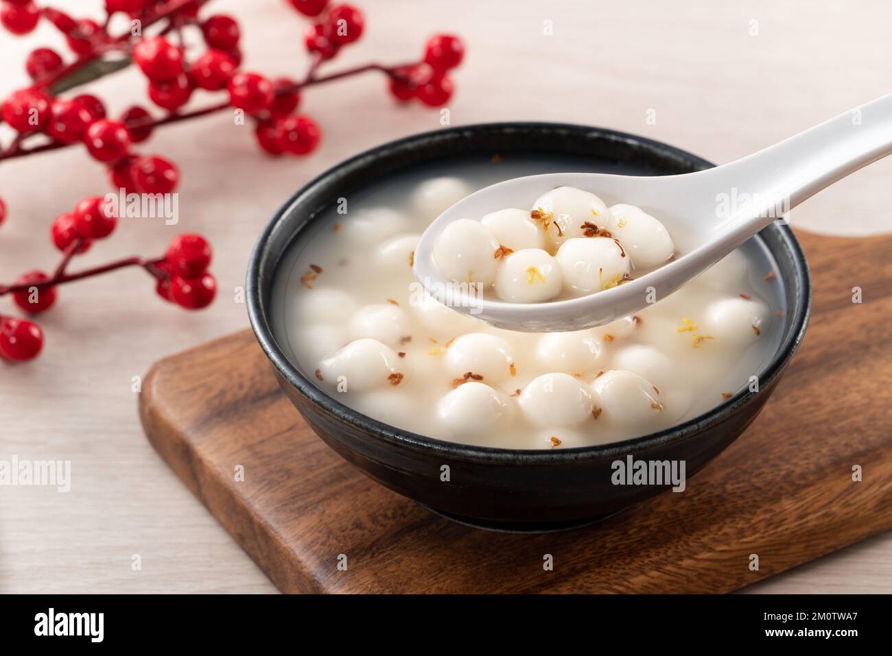 Little white tangyuan (tang yuan, glutinous rice dumpling balls) with ...