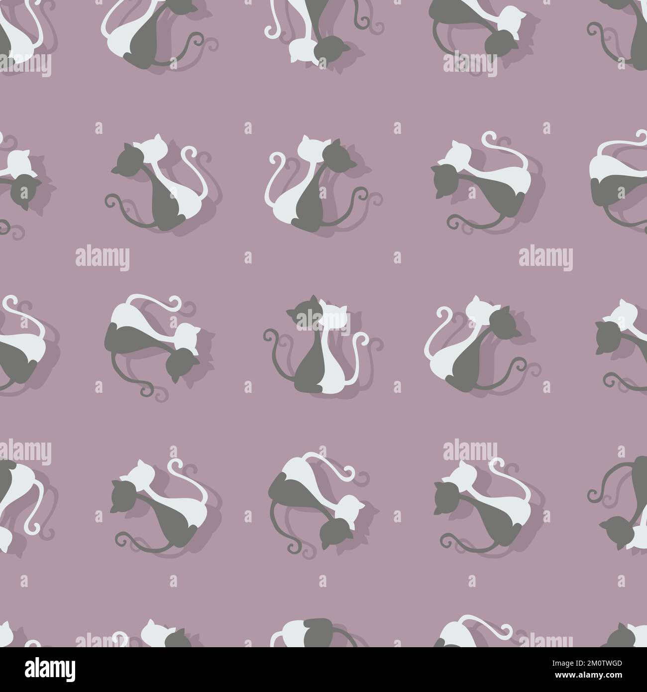 Silhouette Cats Couples Vector Seamless Pattern Stock Vector Image