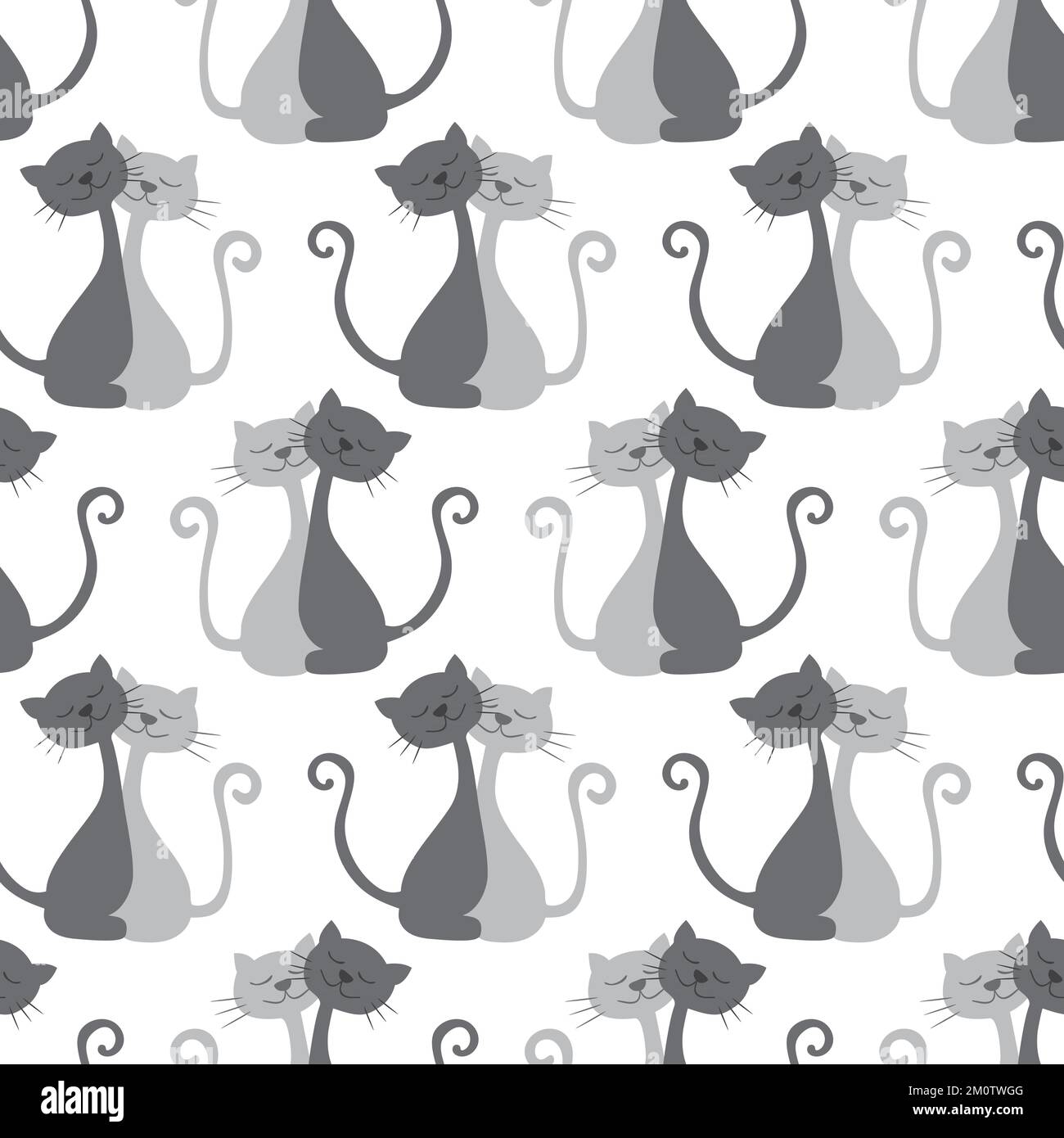 Cartoon gray couples cats vector isolated, seamless pattern Stock ...