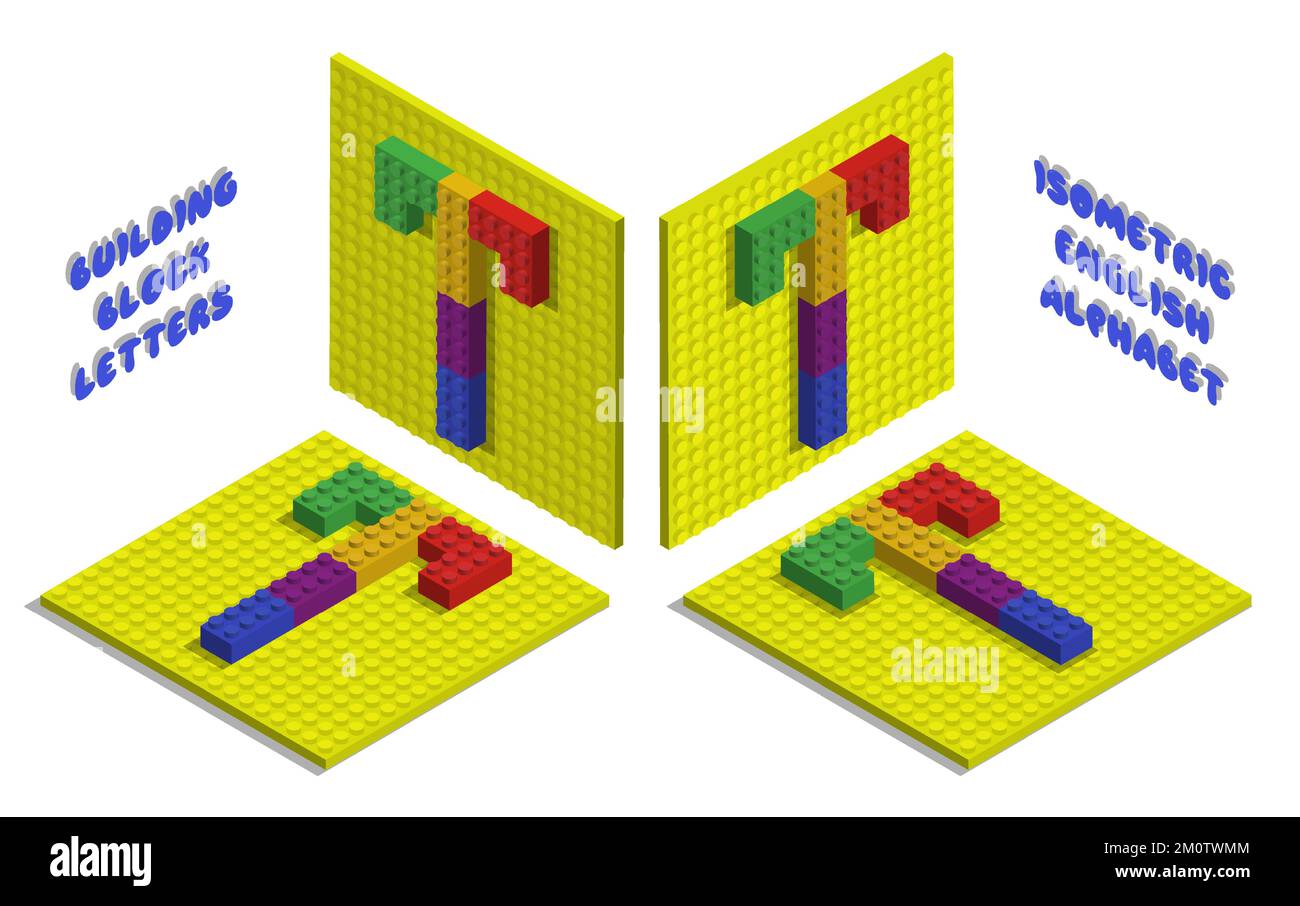 Isometric toy bricks of letter T. Letter from blocks for children ...