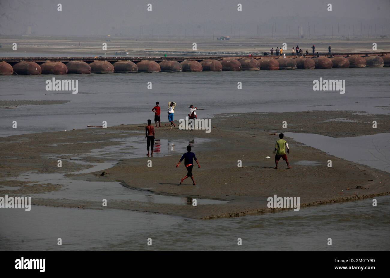 Prayagraj, India. 08/12/2022, Indian boys play on the dried land of ...