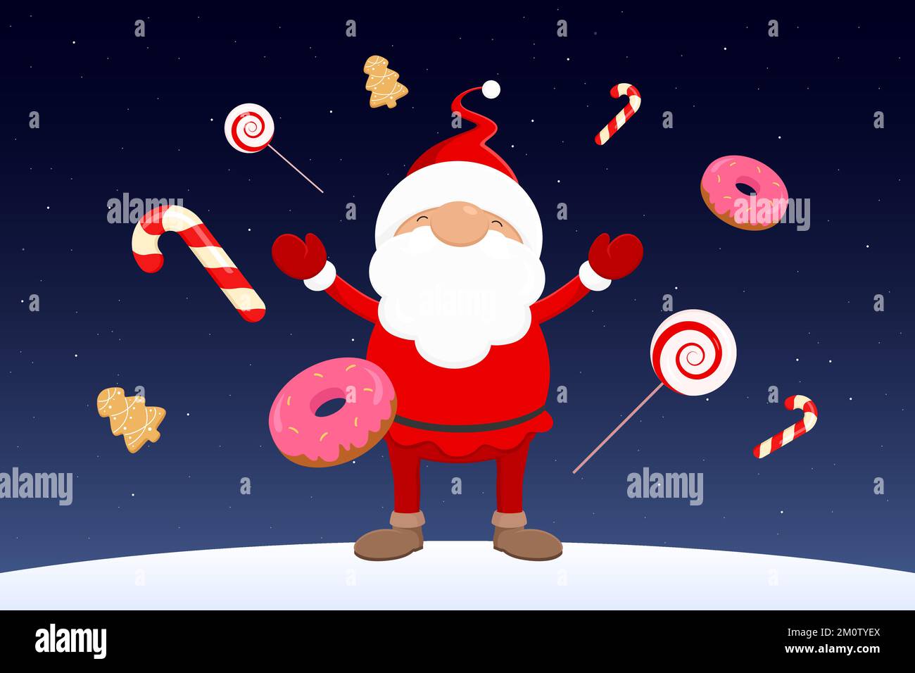 Santa with different sweets. Vector illustration Stock Vector Image ...