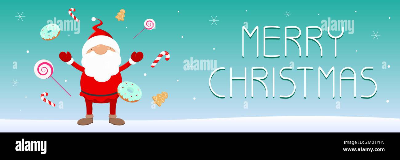 Christmas card. Santa Claus with different sweets. Vector illustration ...