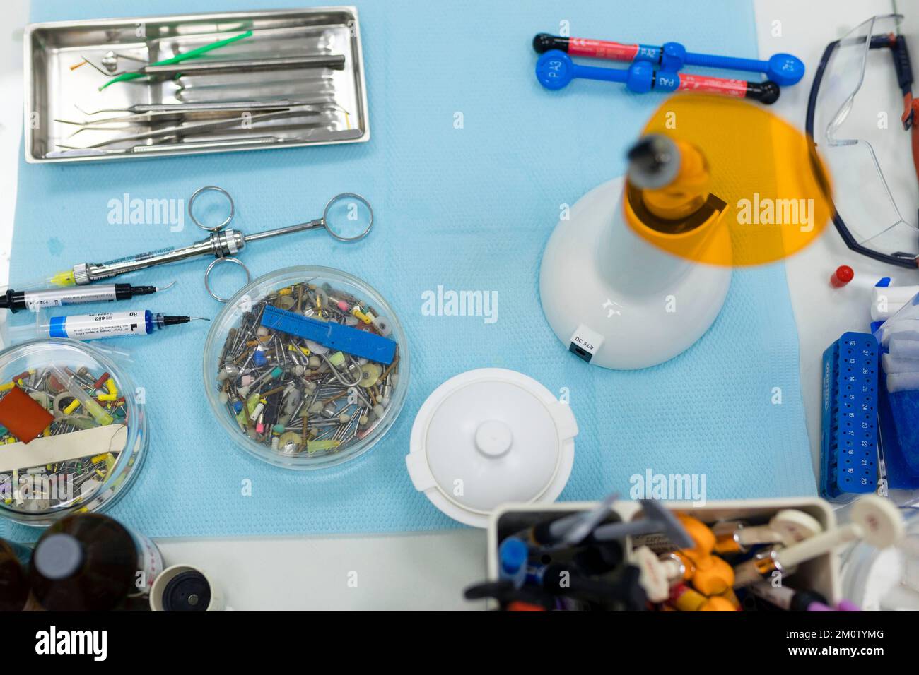 Different dental instruments and tools in a dentists office Stock Photo ...