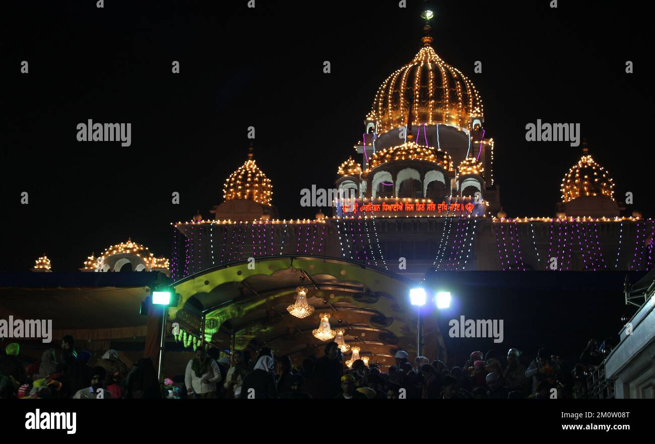 NEW DELHI, INDIA - Sri Bangla Sahib Gurudwara night view during ...